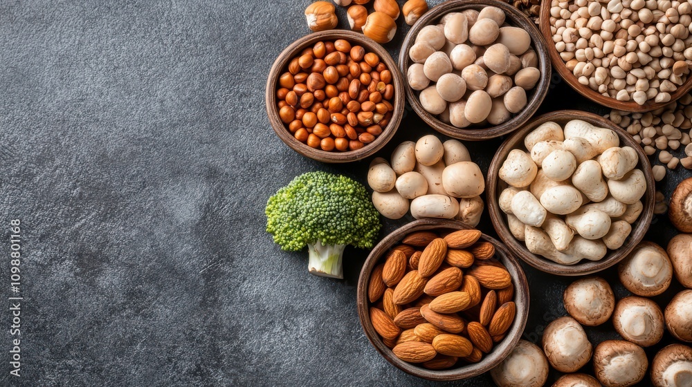 Nutritious foods high in vitamin B3 niacin featuring the molecular ...