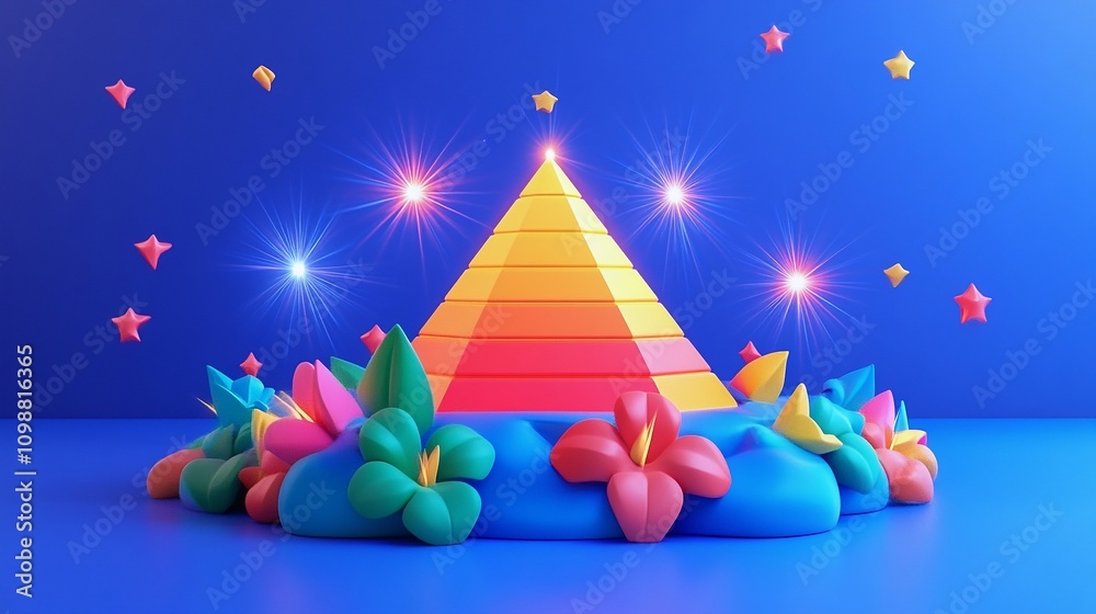 3D Render of Pyramid with Spinning Light Beams and Trade Patterns Stock ...