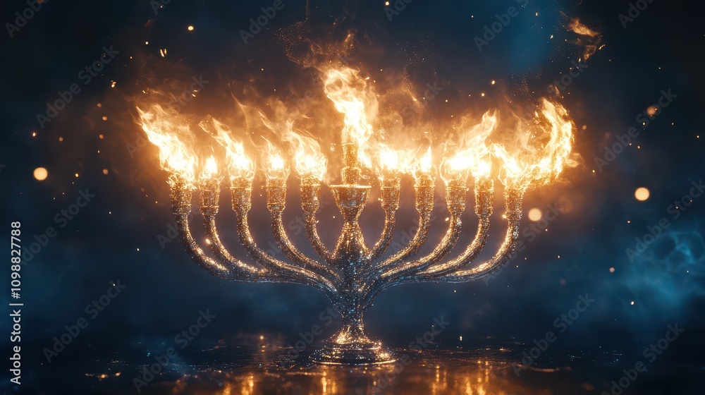 Aurora-like Abstract Menorah Flames in Blues and Golds: Premium ...