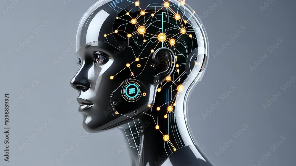 Futuristic ai evolution: advanced cyborg with luminous neural network ...