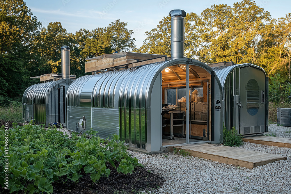 A modern biochar production facility with stainless steel pyrolysis ...