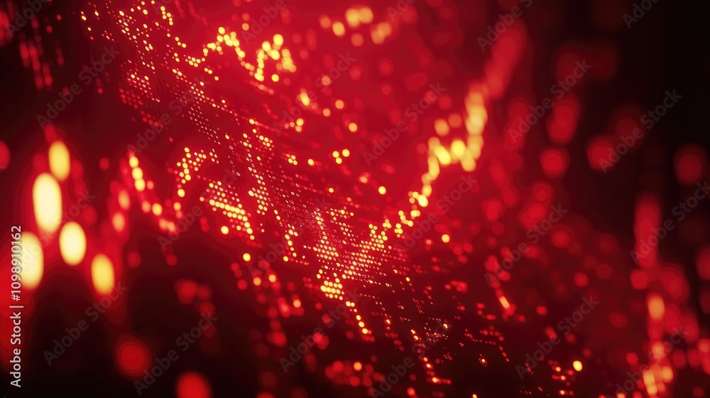 Fluctuating red trend line depicting market volatility on a digital ...