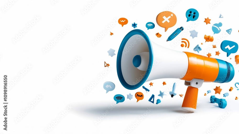Dynamic depicting a speaker or presenter surrounded by various icons ...