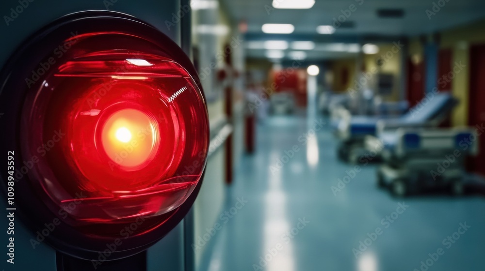 Hospital fire alarm system with red flashing light, urgent safety ...