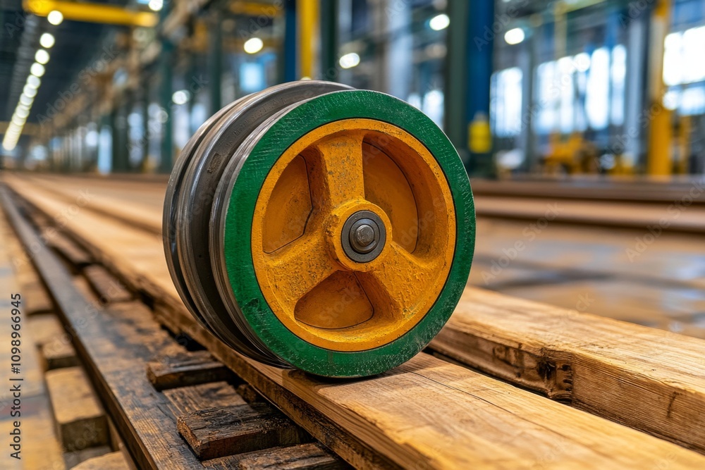 A wheel and axle mechanism from an industrial conveyor system, built ...