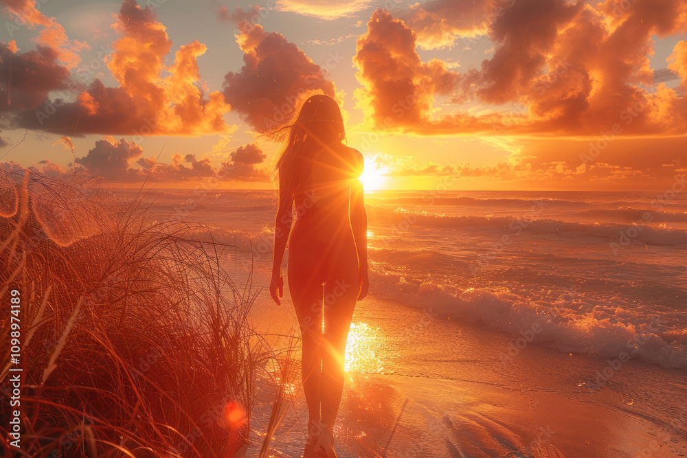 Beautiful girl in bikini on the beach at sunset..,. Stock Photo | Adobe ...
