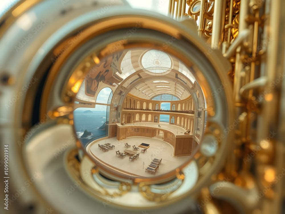 very bizarre angle of a photorealistic closeup view of inside a ...