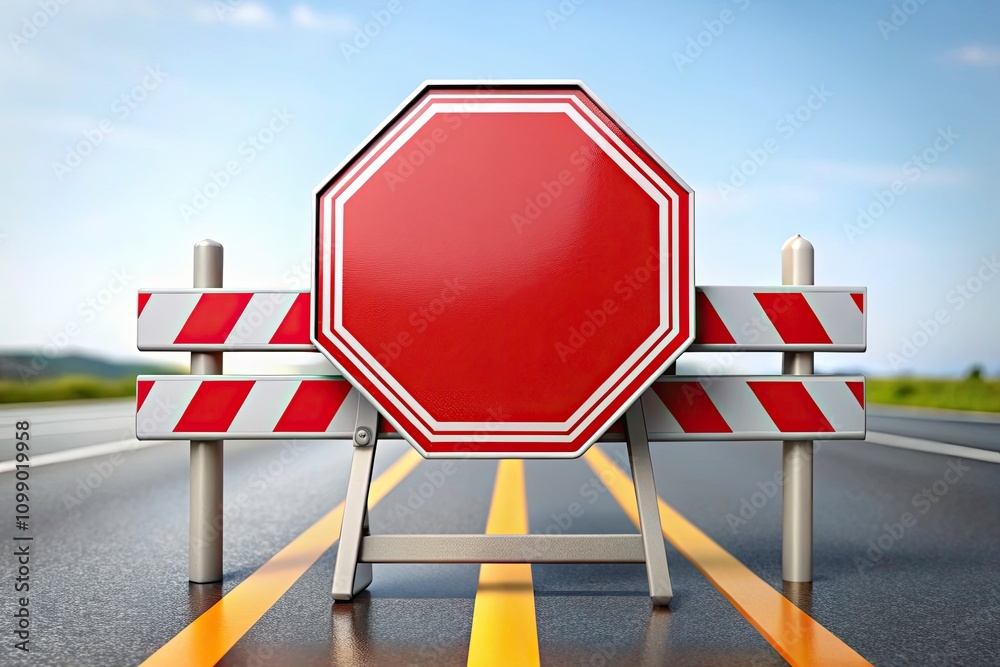 3D Road Block with Stop Sign Isolated on White Background â€“ Traffic ...