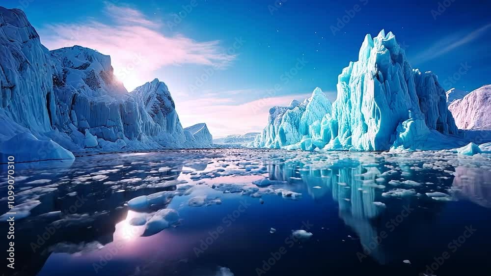 3DCG Animation of an Image of Melting Arctic Glaciers. 4K. Global ...