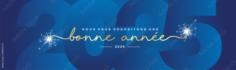Happy New Year 2025 French language gold handwritten typography with ...