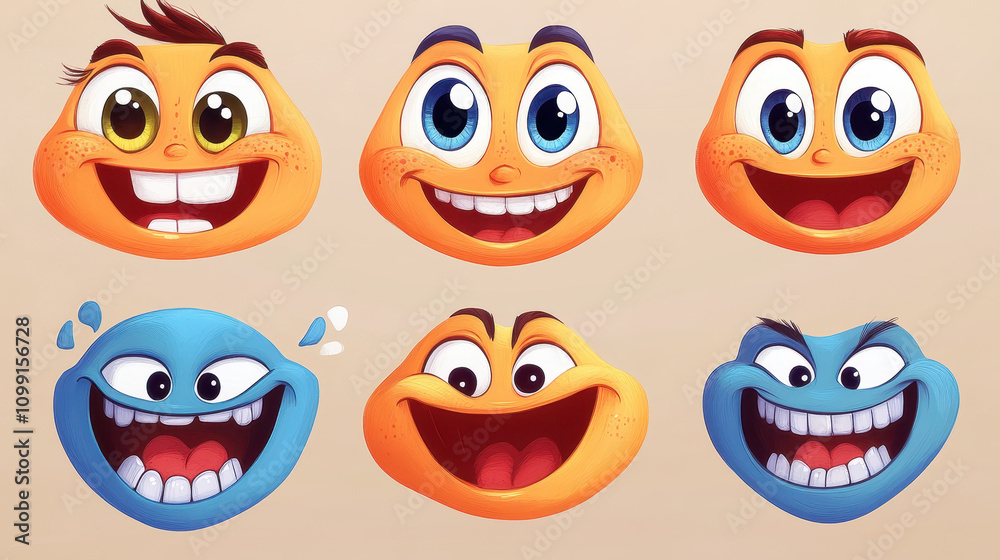 Ilustrace „Vintage 50s cartoon and comic happy facial expressions. feet ...