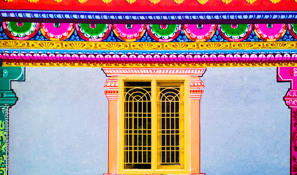 Colorful traditional style window in temple. Clicked at Mailam Murugan ...