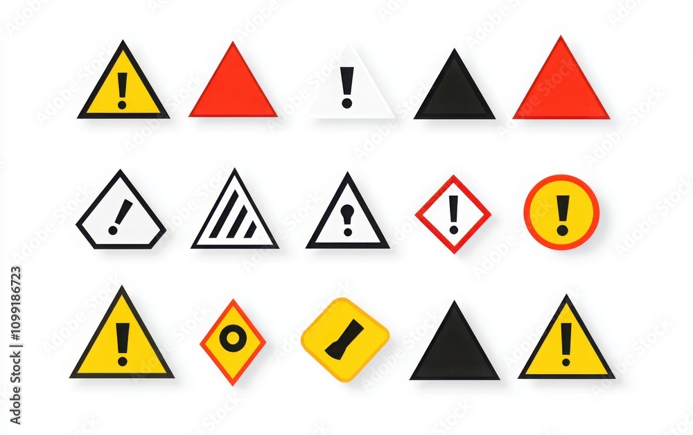 A set of vector triangle warning signs with exclamation marks ...