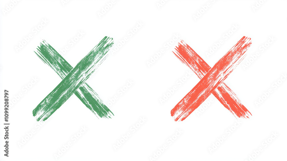 Green check and red X marks on a white background. These simple symbols ...
