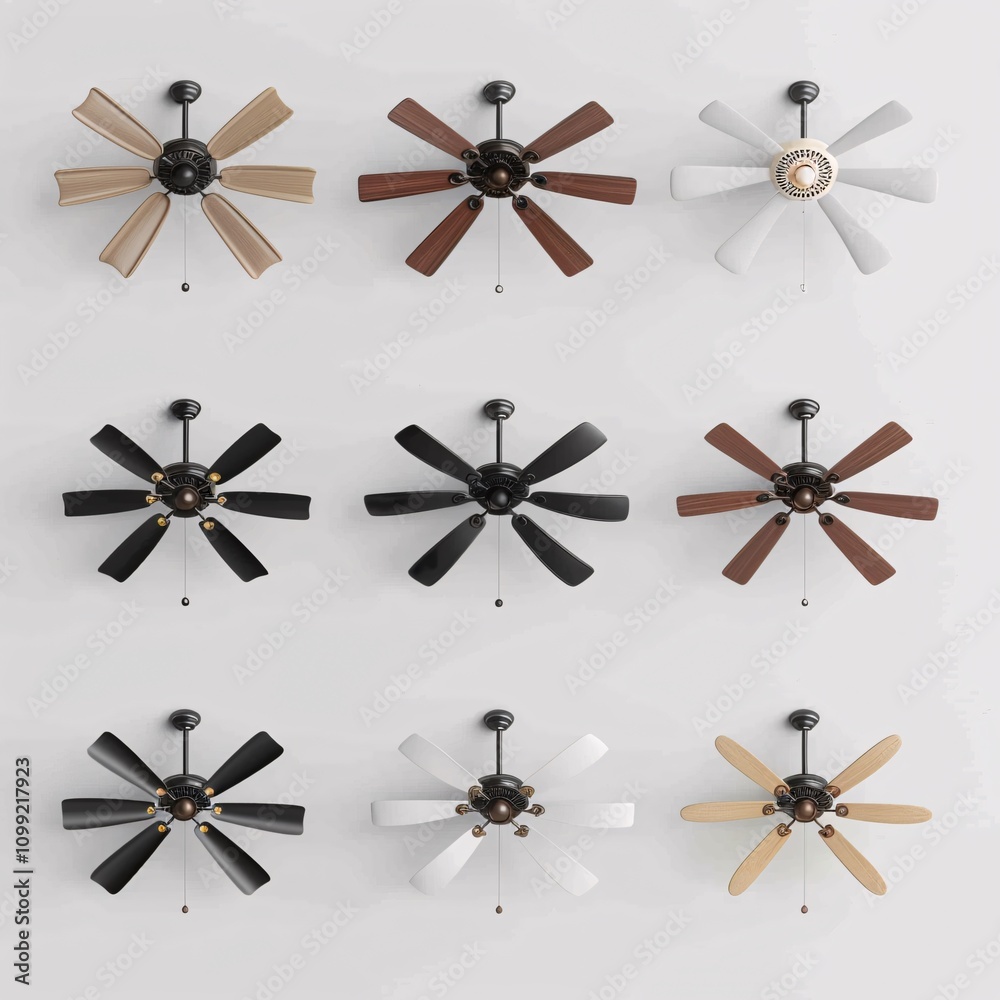 2409_038.An assortment of whole, ceiling fans,isolate, perfect top-down ...
