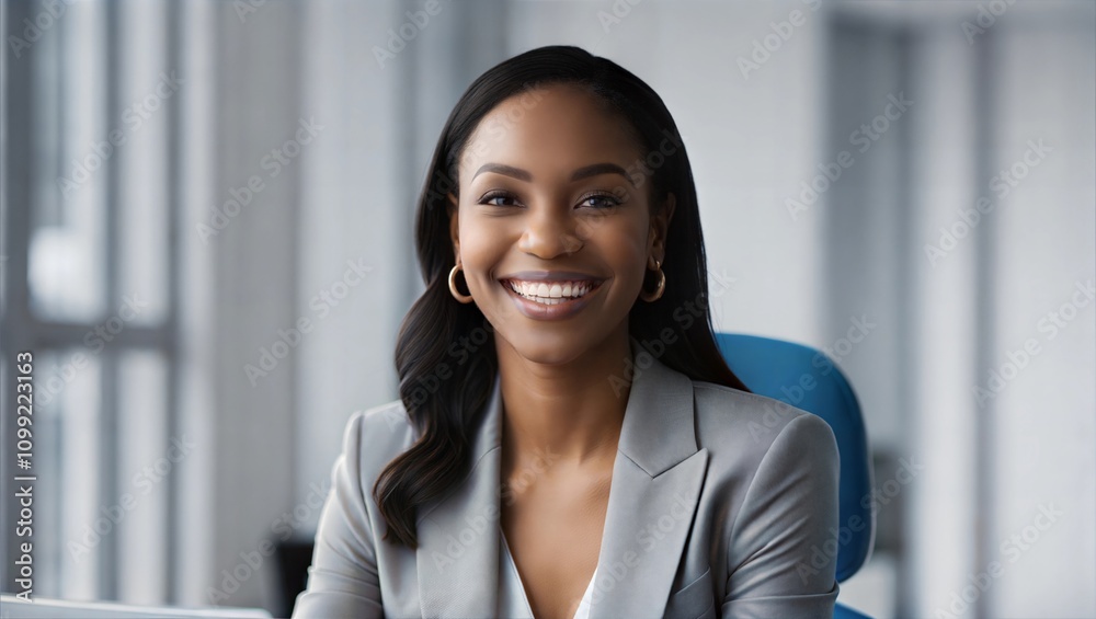 Portrait of smiling beautiful millennial businesswoman or CEO looking ...