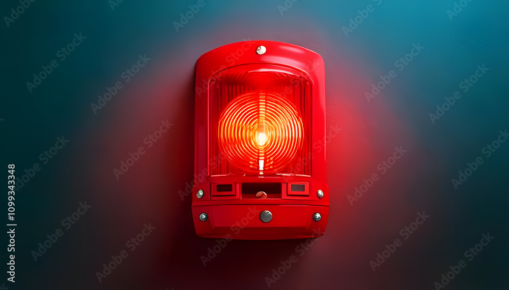 Fire Alarm Emergency Activation. A bright red siren light mounted on a ...