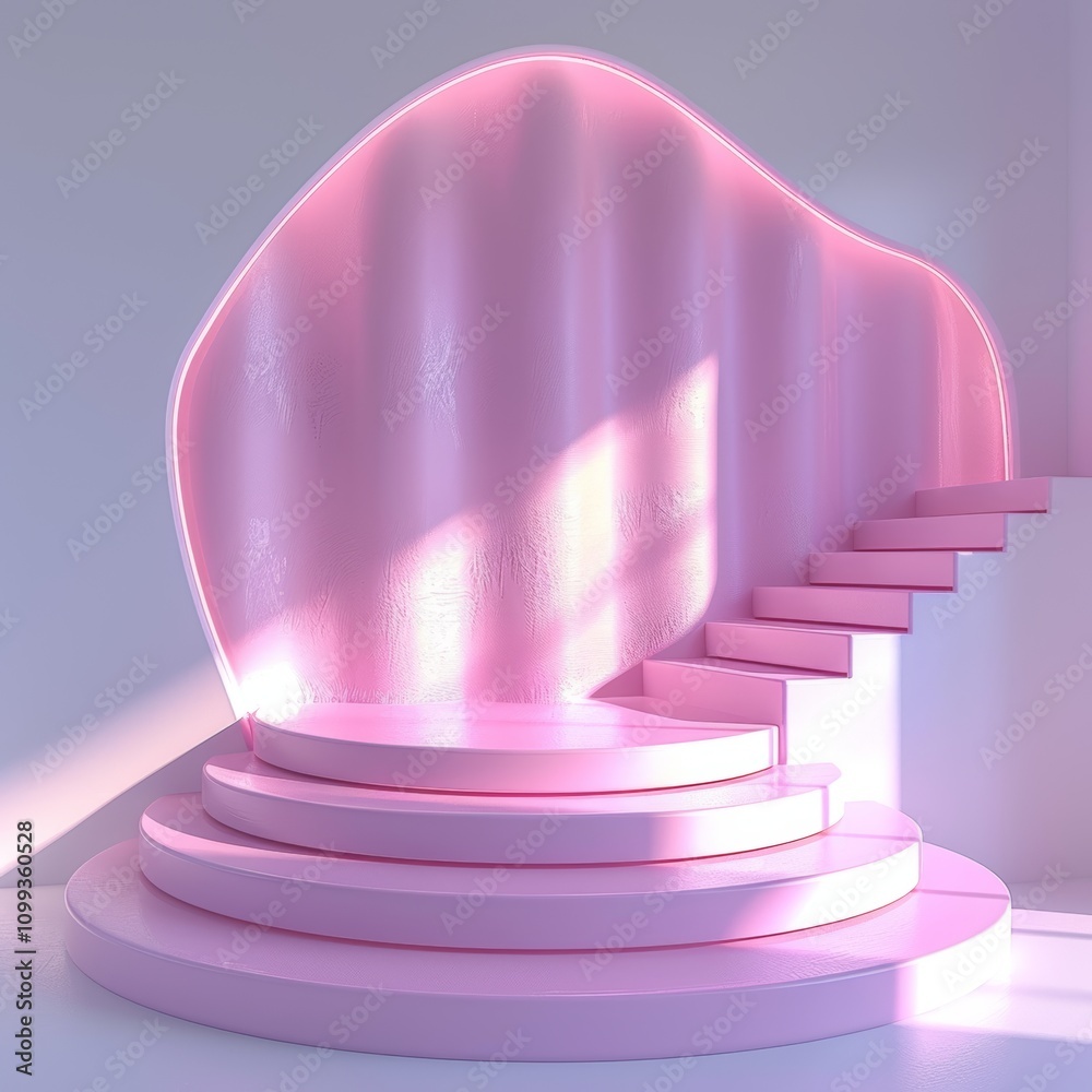 Elegant 3D Minimal Element with Soft Pink Curves and Geometric Shapes ...