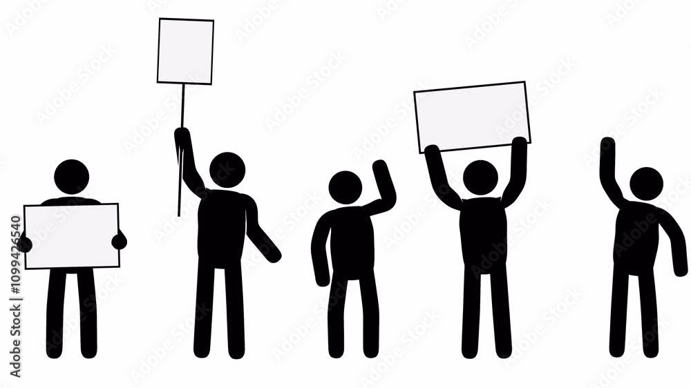 Pictogram people protest action - looping movement from left to right ...