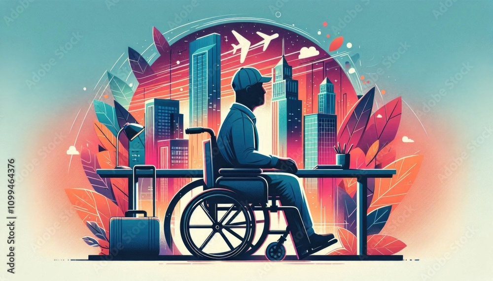 Illustration of wheelchair user facing accessibility challenges in ...