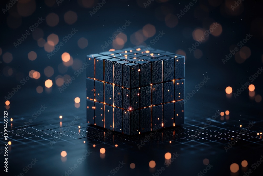 Illuminated cube shines brightly digital art studio 3d artwork dark ...