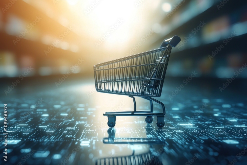 Shopping cart in digital space modern retail environment ecommerce ...