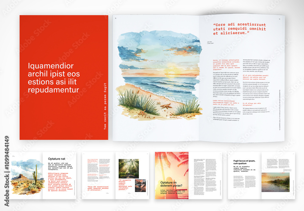 Minimalist Coastal Magazine Layout Stock Template | Adobe Stock