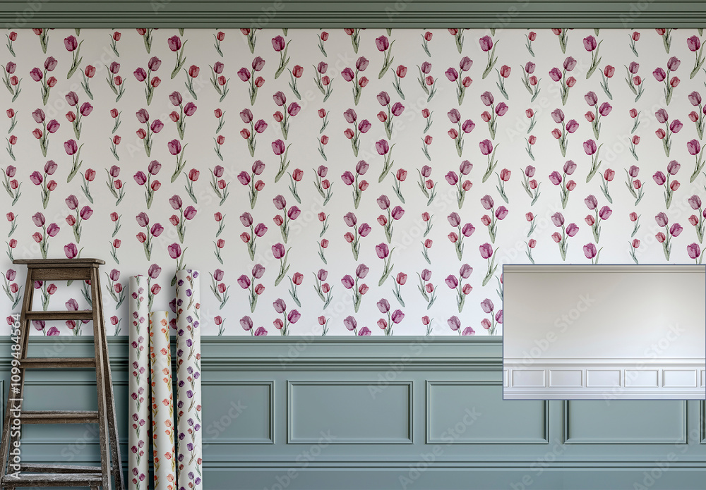 Wallpaper Room Mockup with Classic Paneling, AI-Generated Stock ...