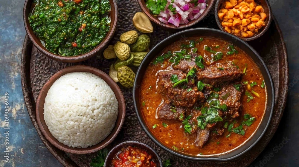 Ghanaian fufu with spicy peanut soup and tender goat meat traditional ...