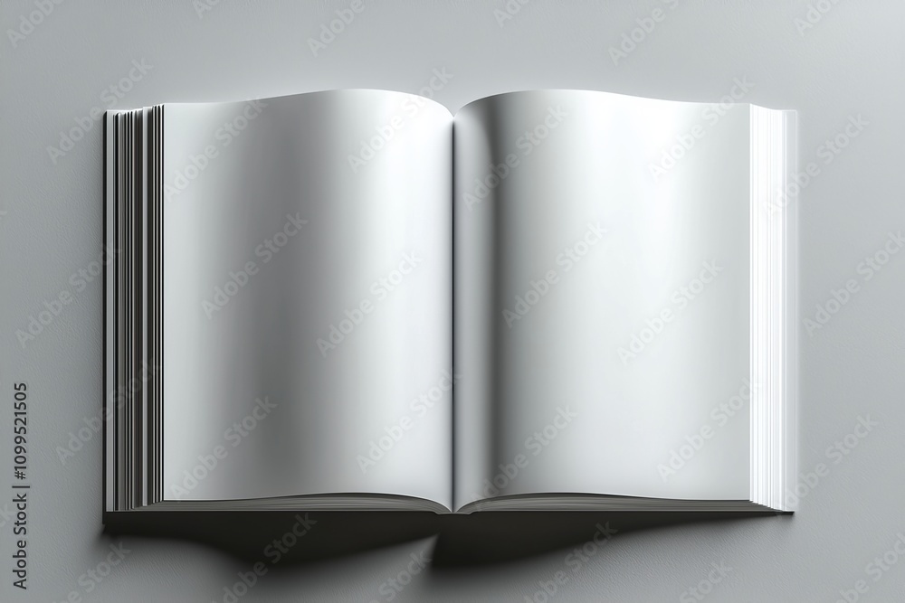 Grey background with top view of open and closed blank brochures. Mock ...