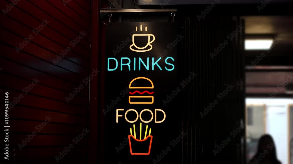 illuminated signs food and drinks in a cafe or food court. vídeo do ...