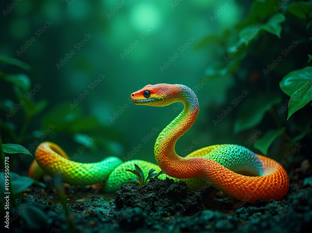 Green tree snake symbol of 2025 in the jungle near the water Stock ...