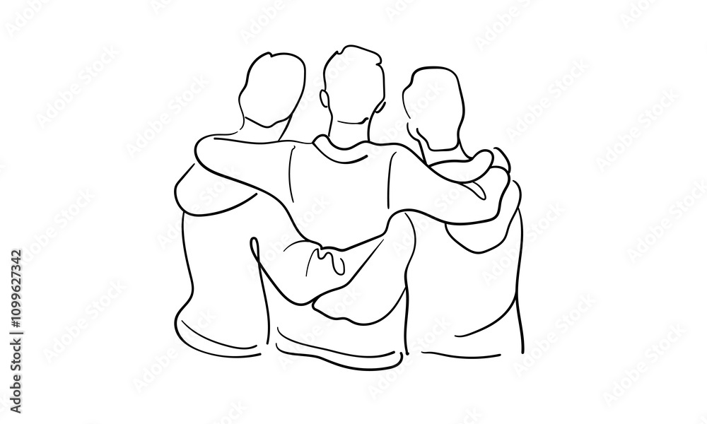 Friends hugging continuous line art drawing isolated on white ...