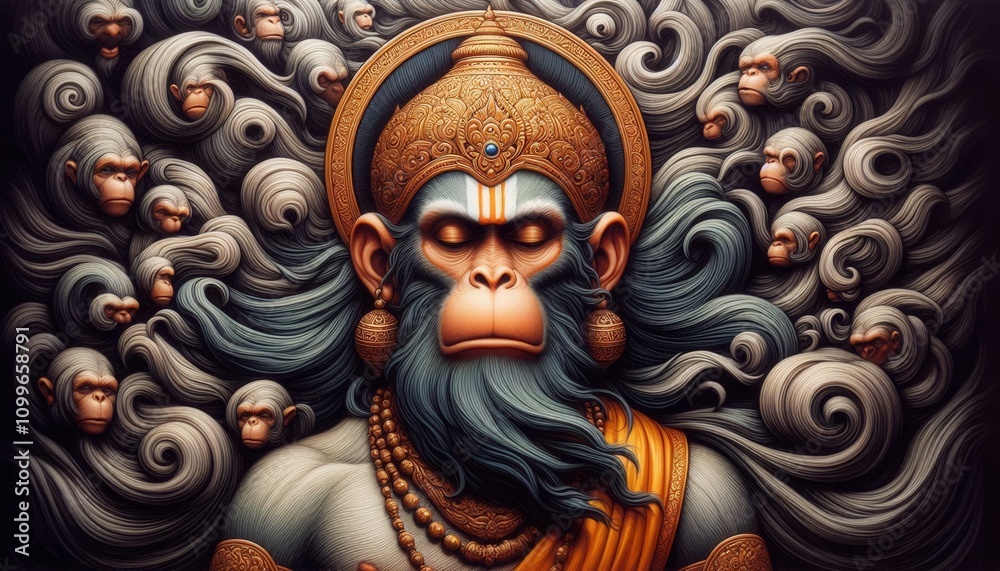a painting of a hanuman with a beard and a crown painting wallpaper ...