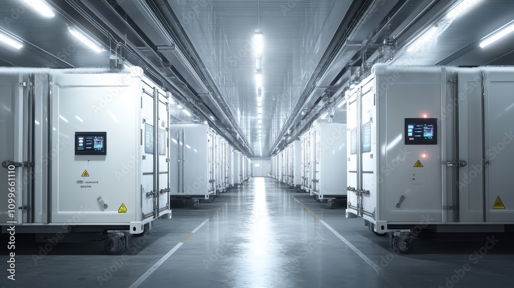 Modern Cold Storage Facility: Ultra-Detailed Reefer Container Row with ...