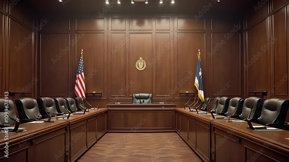 Empty Conference Room or Courtroom with American and Texas Flags Stock ...