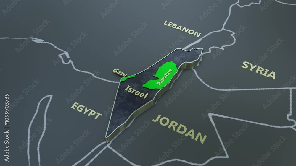 Gaza Strip district blinking red highlighted in map of Israel. 3d Stock ...
