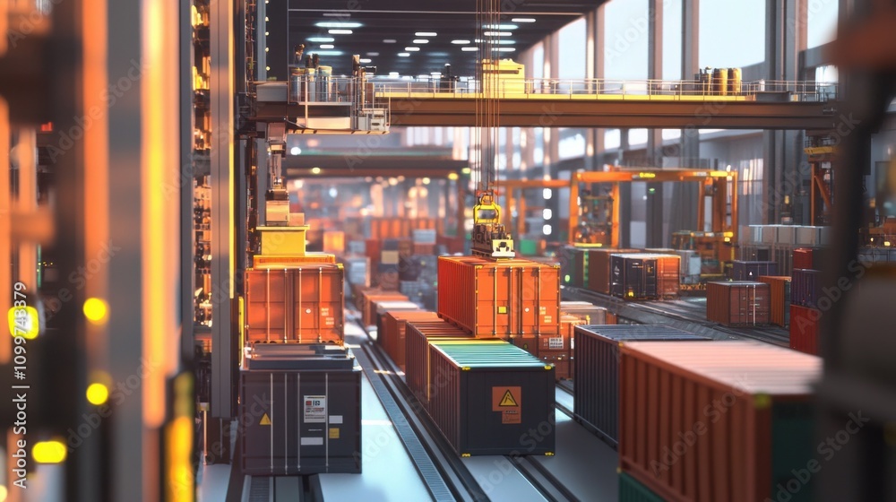 Automated Container Labeling Station: Afternoon Logistics Center with RFID Tagging, Barcode ...