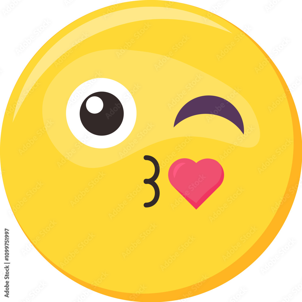 Flirting happy emoji facial expression kissing, winking emoticon icon. Colorful vector smiley ...