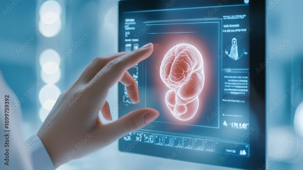 IVF healthcare medical concept, A hand interacts with a futuristic ...