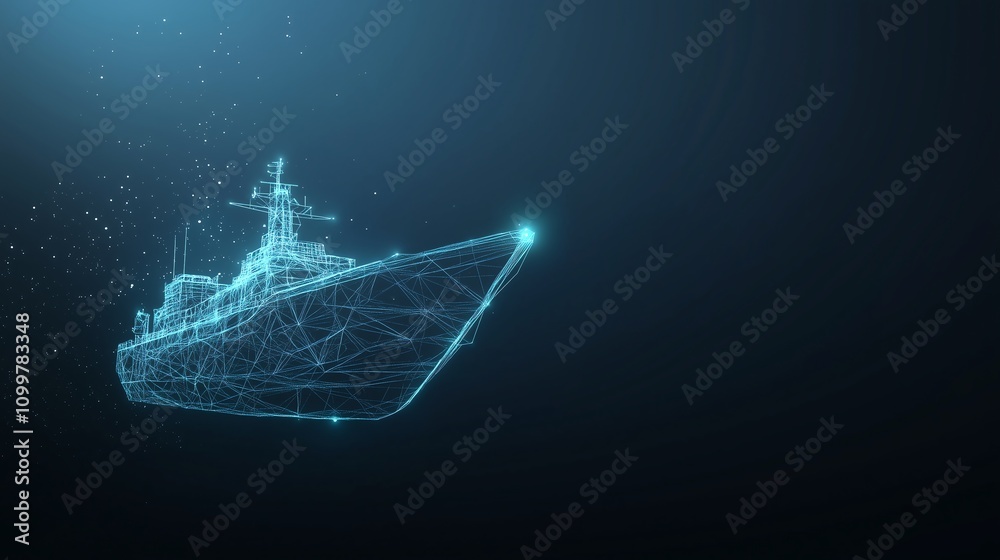 Abstract Cargo Ship with Dark Blue Background, Featuring Low Poly ...