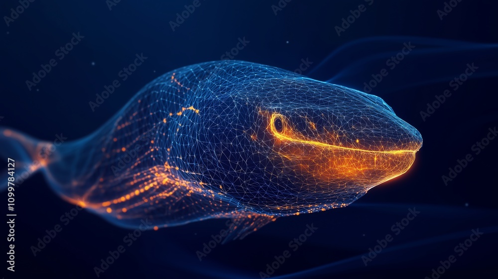 Abstract Moray Eel on a Dark Blue Background, Highlighting Low Poly ...
