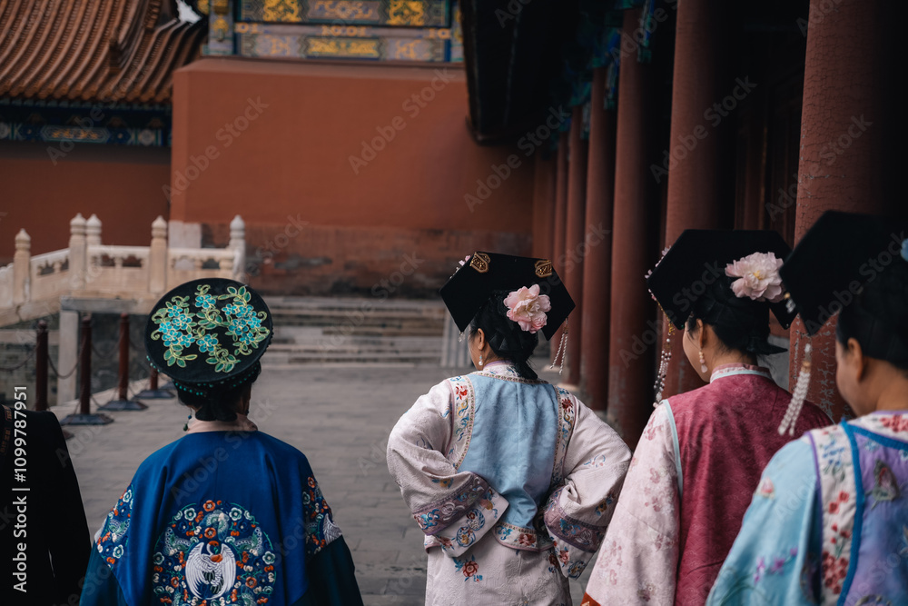 Group of unrecognizable Chinese women wearing traditional costumes in ...