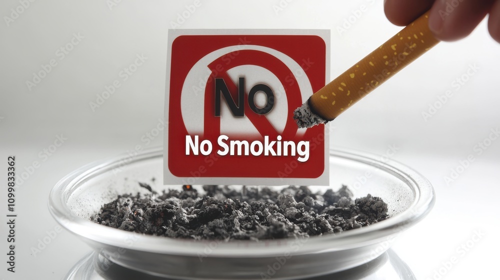 No Smoking Sign with Cigarette in Ashtray Stock Photo | Adobe Stock