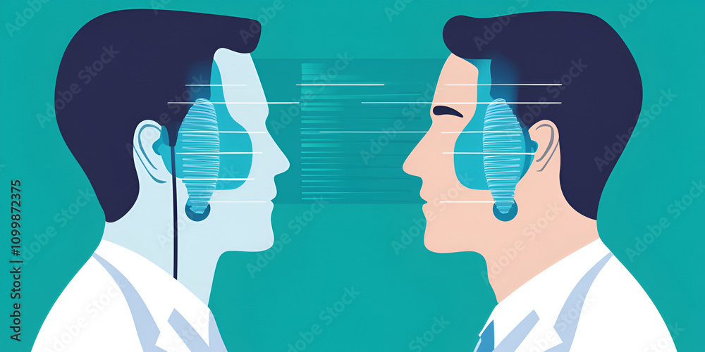 Digital Mind Meld: Two professionals face each other, their minds ...