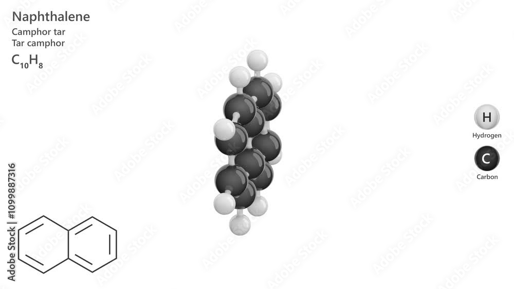 Naphthalene. Fumigant. Animated 3D model of a molecule. Molecular ...