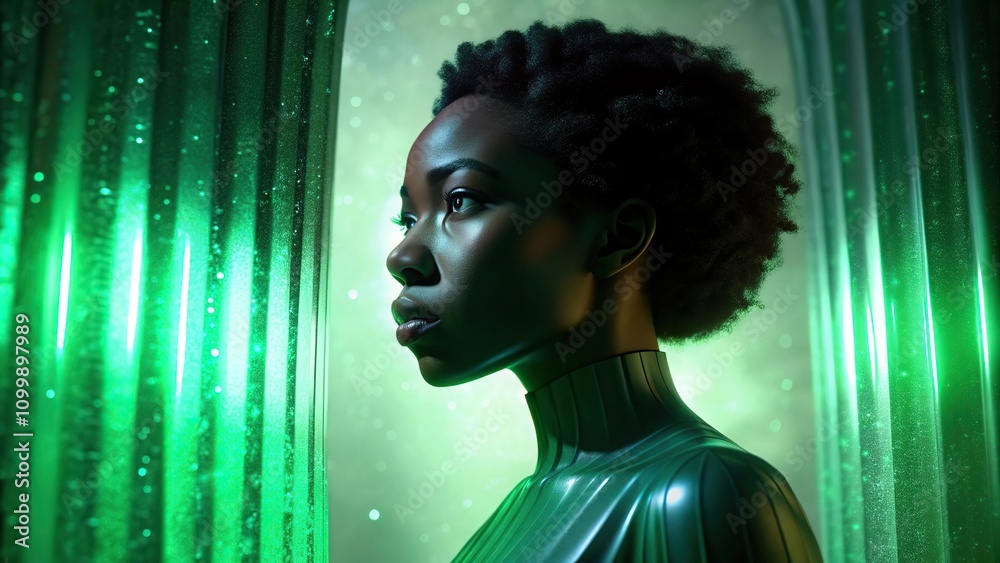 Reeded Glass. Ribbed Background. Beautiful girl. Digital woman face for ...