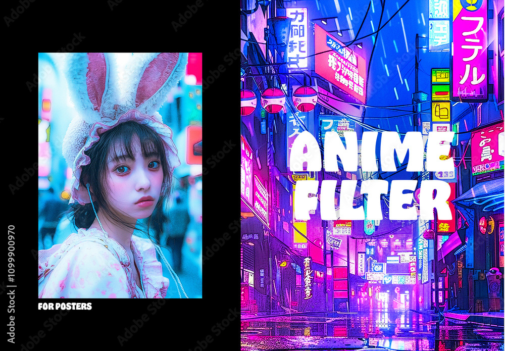 Anime Filter Poster Photo Effect Mockup Stock Template | Adobe Stock
