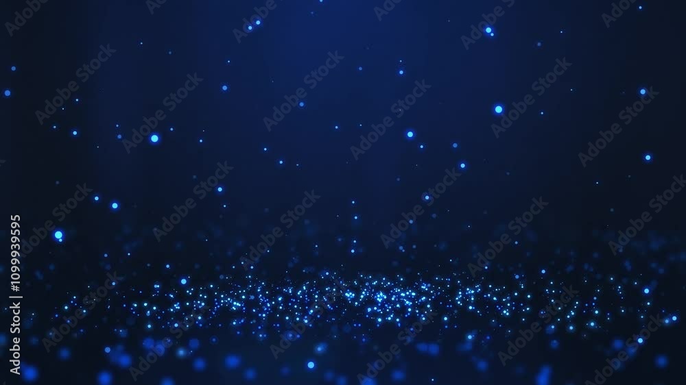 Blue particles twirling on the ground and flying in the air with light ...