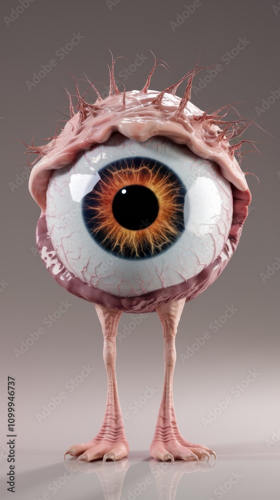 Fotografie, Obraz Bizarre walking eyeball with veins and clawed feet ...